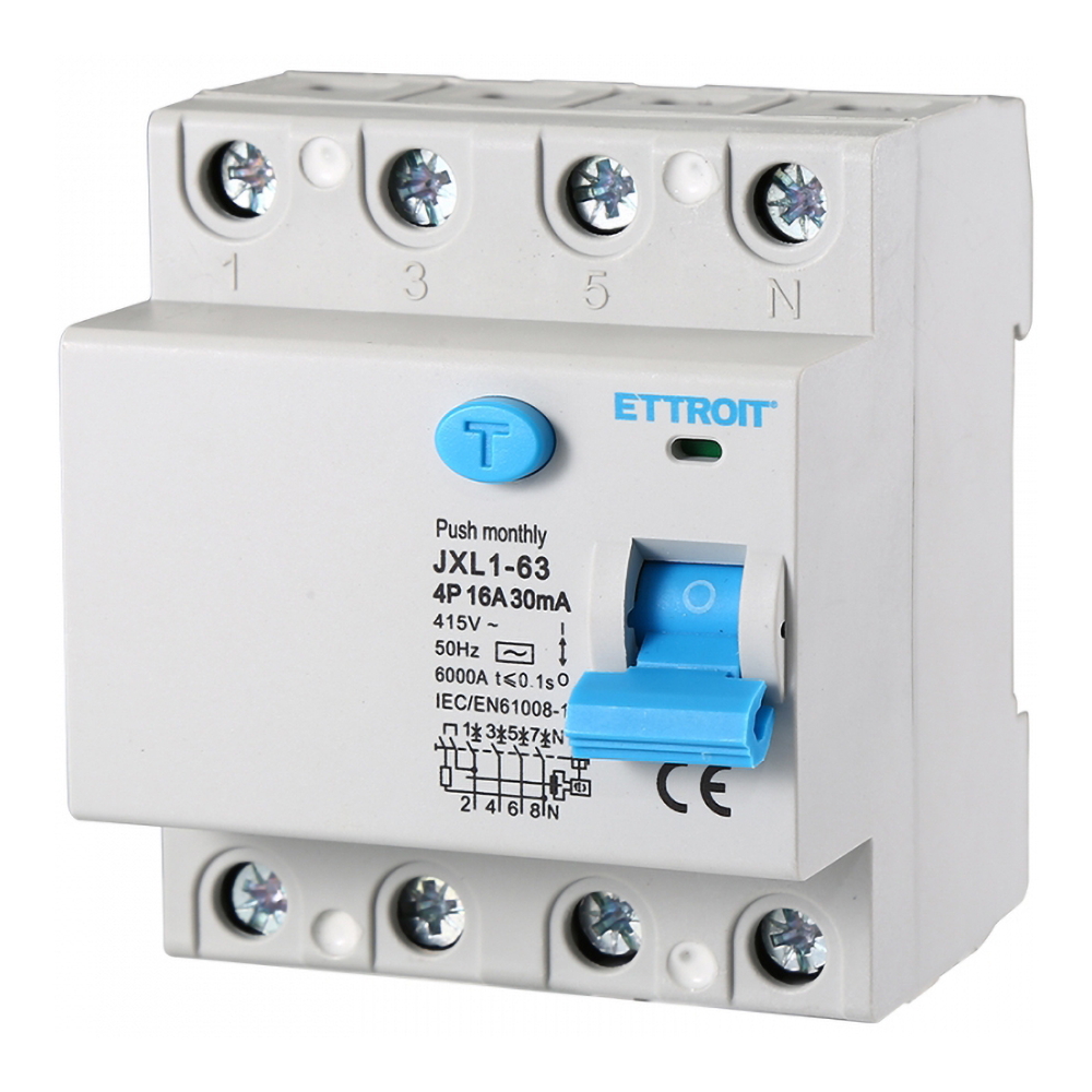 Interruttore differenziale puro Salvavita modulare 4P 16A 30mA 6KA 380V Ettroit