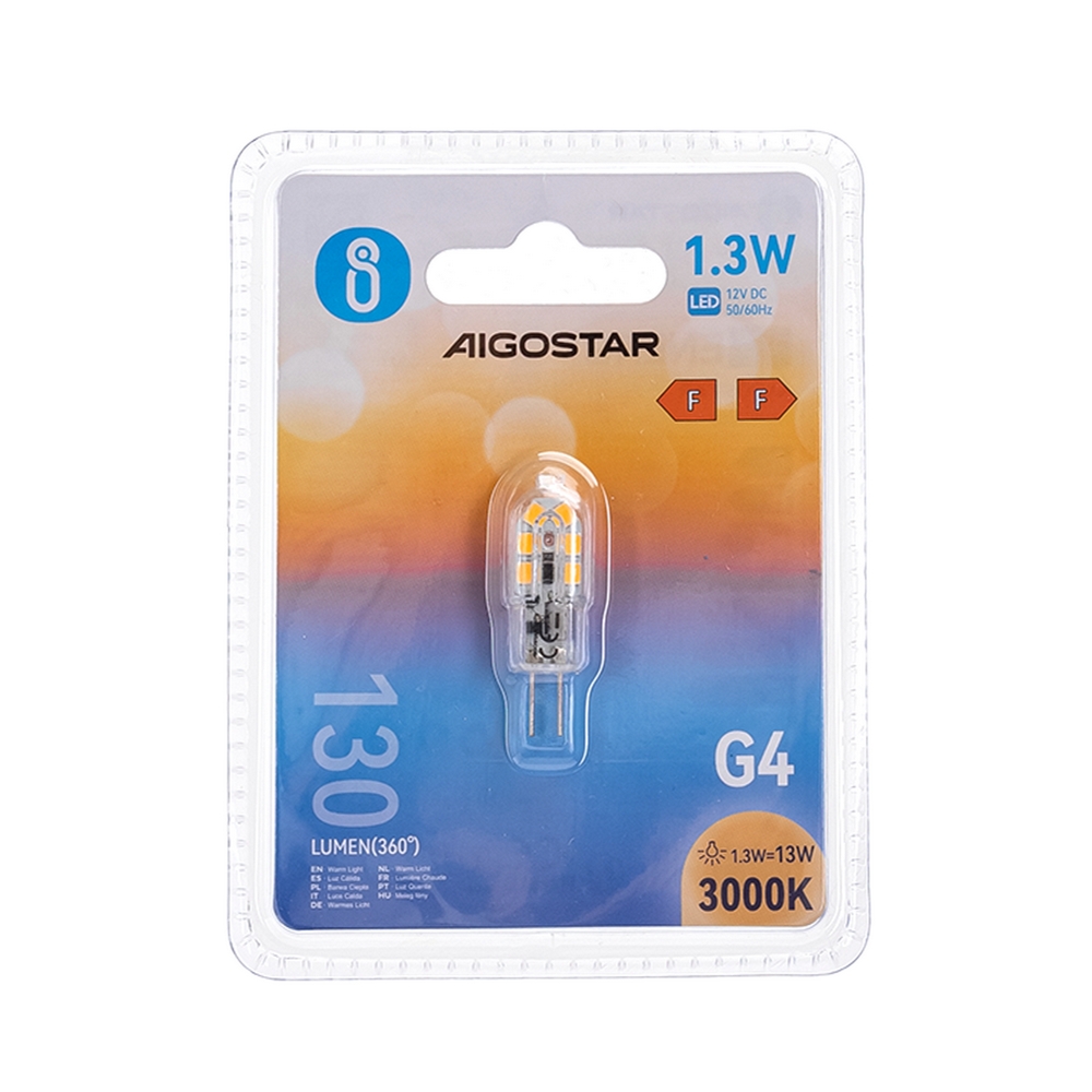 Lampadina Led G4 a Capsula 1,3W SMD trasparente Bianco caldo 3000K Aigostar